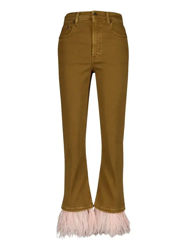 La DoubleJ Feather-trim Cropped Trousers - Brown