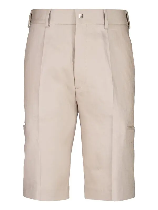 Fendi Linen Straight-cut Bermuda Shorts - Beige