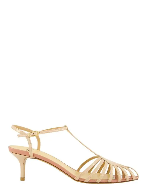 FRANCESCO RUSSO Powder Cage Sandals In Patent Leather - Beige