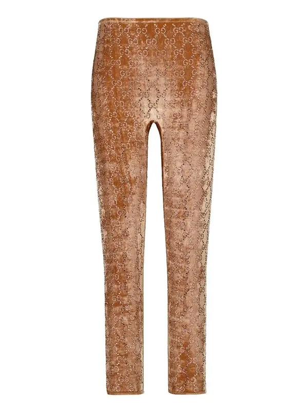 Gucci Gg Velvet Fitted Leggings - Beige