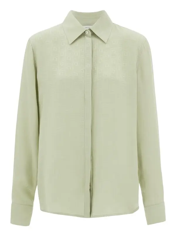 FERRAGAMO Monogram Silk Button Down Shirt - Beige