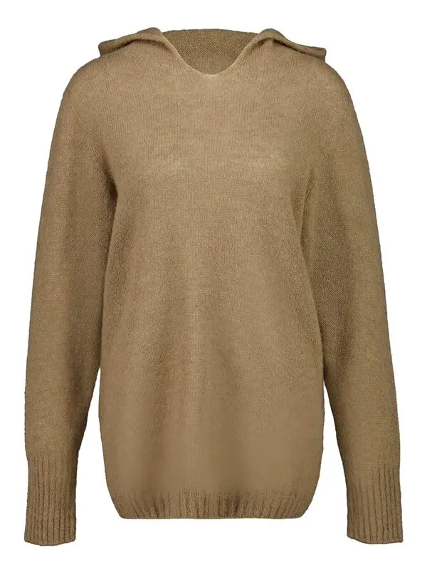 120% Lino Wool Cashmere Hooded Sweater - Beige