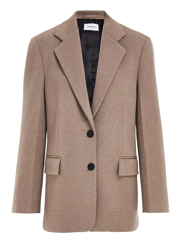 FERRAGAMO Sand Mélange Jersey Wool Blazer - Beige