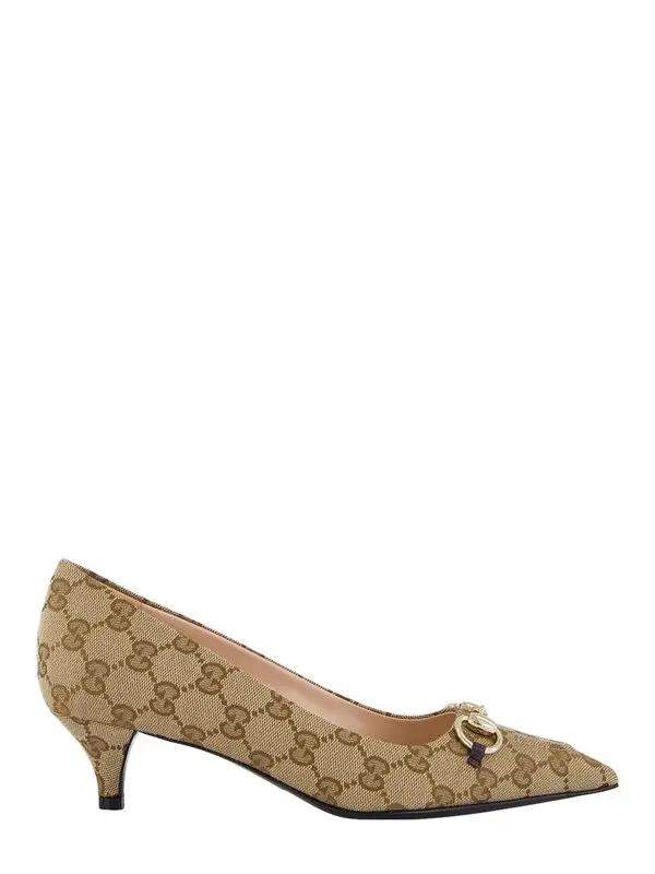 Gucci Gg Canvas Pump With Horsebit - Beige