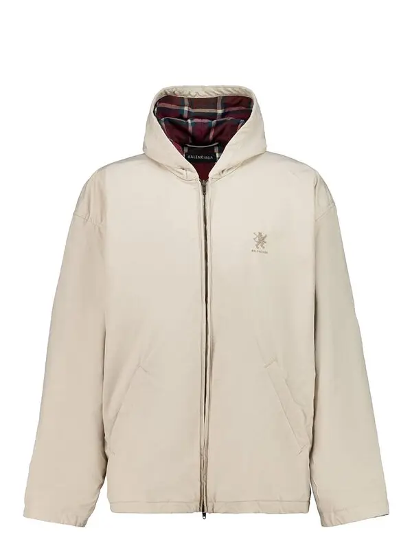 Balenciaga Hooded Zip-up Cotton Jacket - Beige