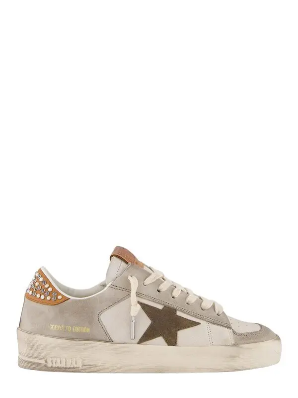 GOLDEN GOOSE Leather Stardan Sneakers With Studded Heel - Beige