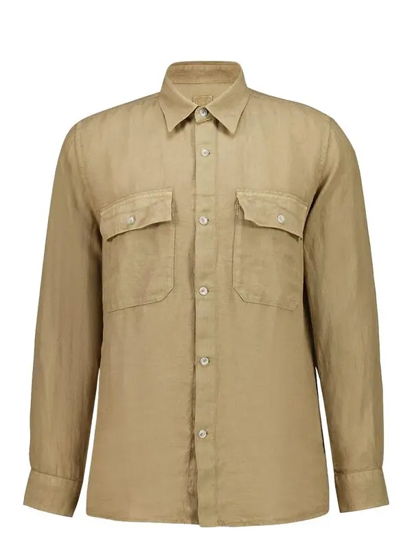 120% Lino Savana Long-sleeve Linen Shirt - Beige