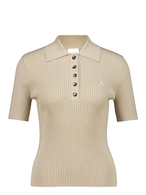 COURREGES Rib Knit Polo Shirt - Beige