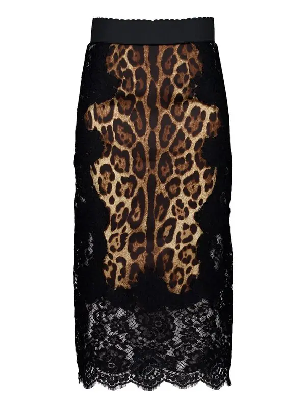 Dolce & Gabbana Leopard-print Satin Midi Skirt With Lace Inserts - Animal Print
