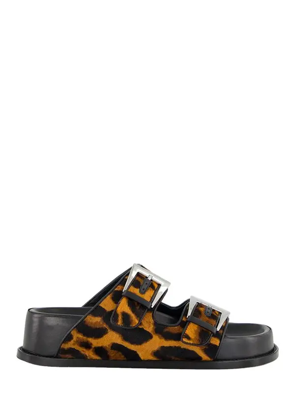 Paris Texas Leopard Calf Hair Flat Sandals - Animal Print