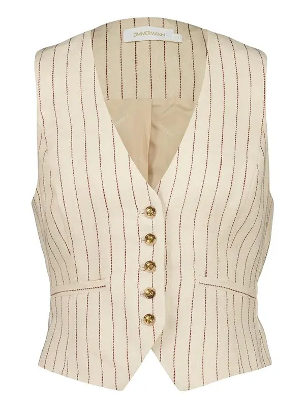Zimmermann Pinstripe Linen Vest - Cream