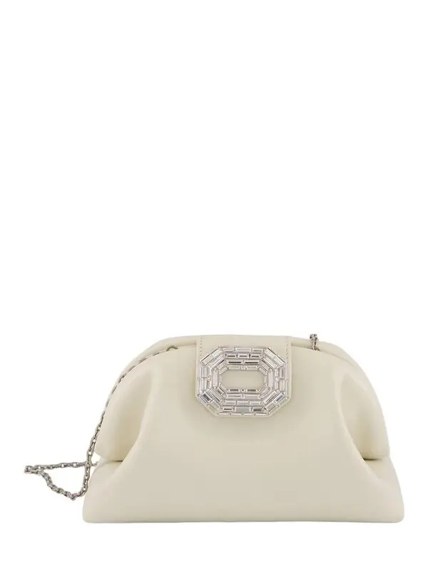 Amina Muaddi Camelia Pouch In Nappa With Silver Hardware - Cream
