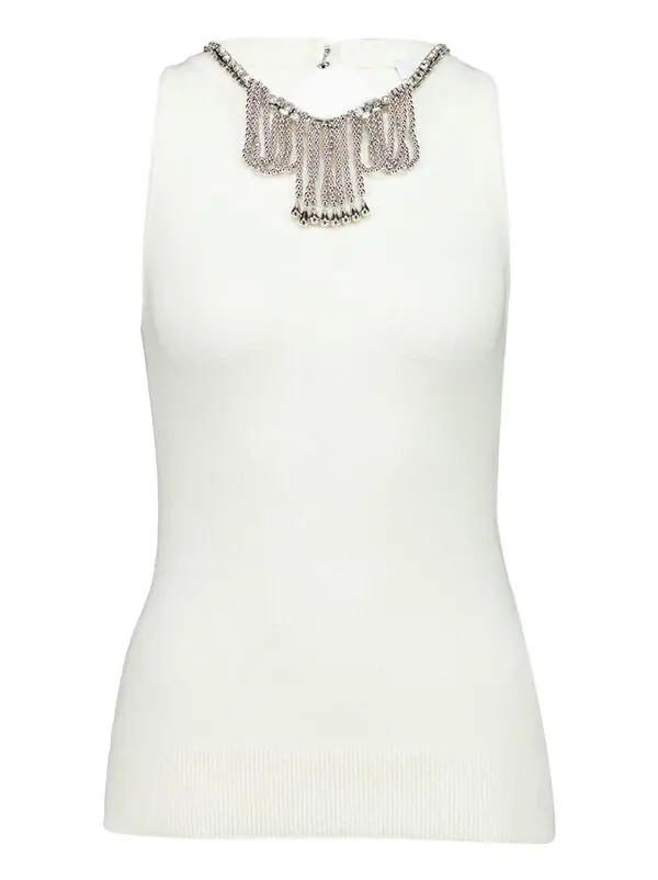 Rabanne Sleeveless Jeweled Knit Top - Cream