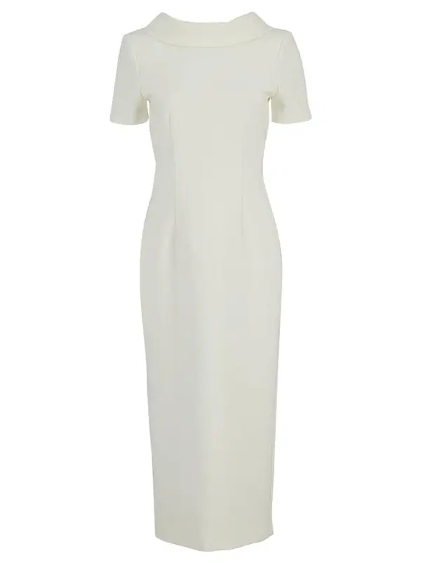 Roland Mouret Collared Crepe Column Midi Dress - Cream