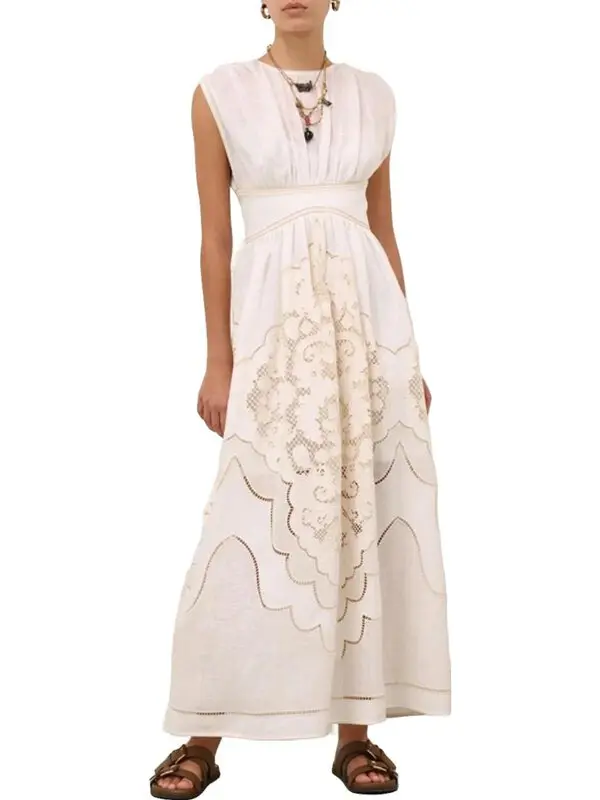 Zimmermann Daylight Waisted Linen Maxi Dress - Cream