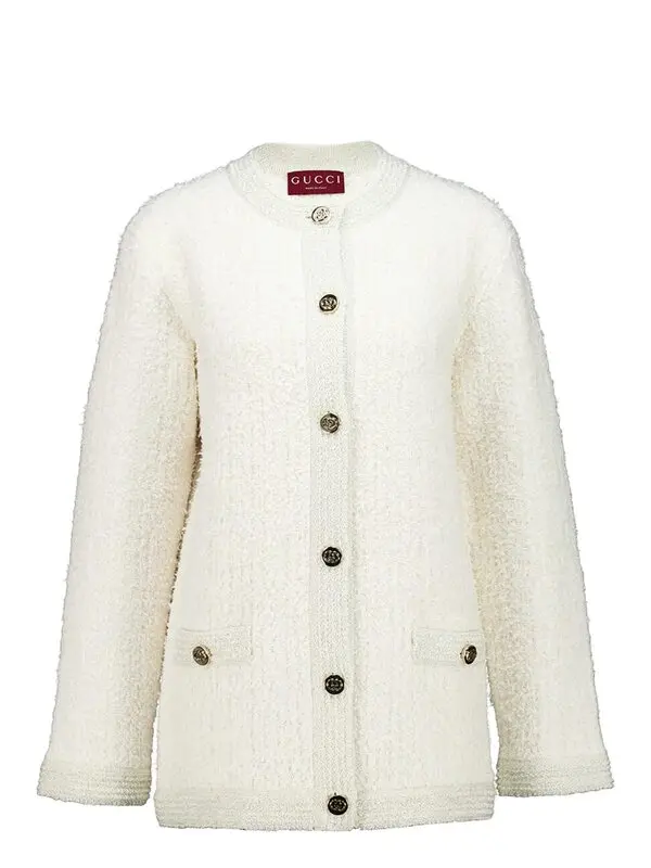 Gucci Bouclé Cardigan With Gg Buttons - Cream