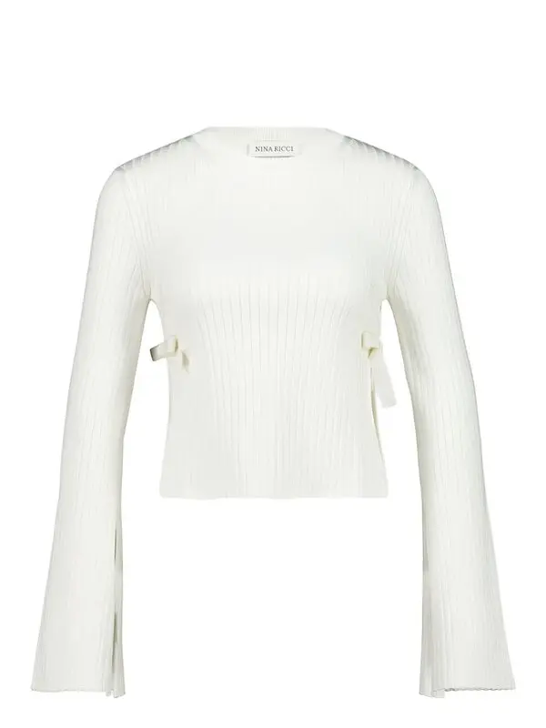 Nina Ricci Flared-sleeve Knit Top With Bows - Cream