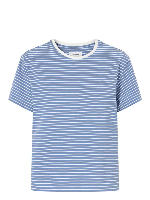 Still Here Striped Cotton-jersey T-shirt - Blue