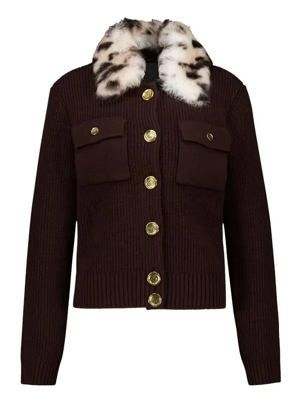 Givenchy Wool And Cashmere Cardigan With Fur Collar - Brown