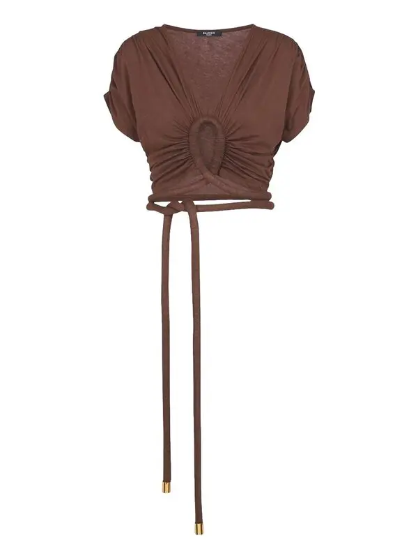 Balmain Draped Crop Top - Brown