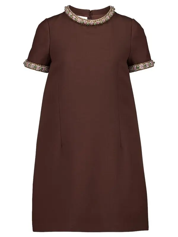 Valentino Garavani Embroidered Crepe Couture Short Dress - Brown