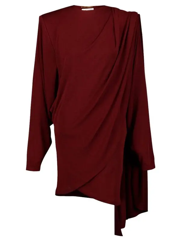 Saint Laurent Draped Wool Mini Dress - Burgundy