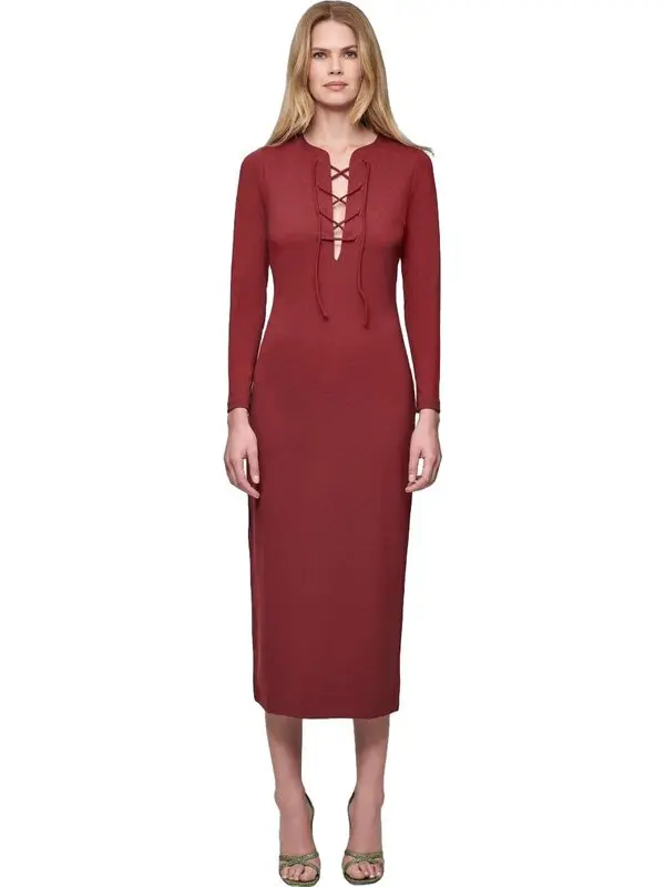 PAULA Eros Tubular Dress With Eyelets - Burgundy