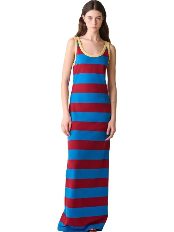 PAULA Saiph Striped Tank Dress With Embroidered Patch - Burgundy