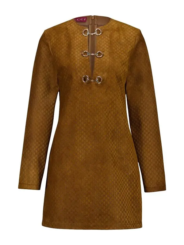 Gucci Gg Suede Dress With Horsebit Detail - Brown