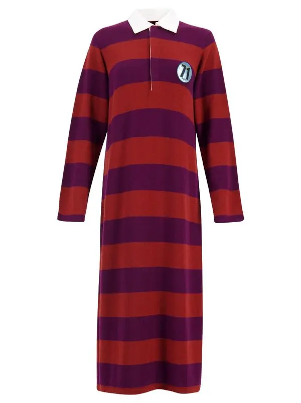 PAULA Stripped Cashmere Polo Dress - Burgundy