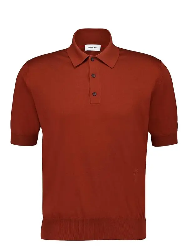 FERRAGAMO Silk Cotton Knit Polo - Brown