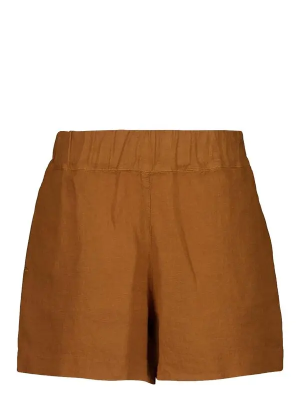 120% Lino Casual Fit Linen Shorts - Brown
