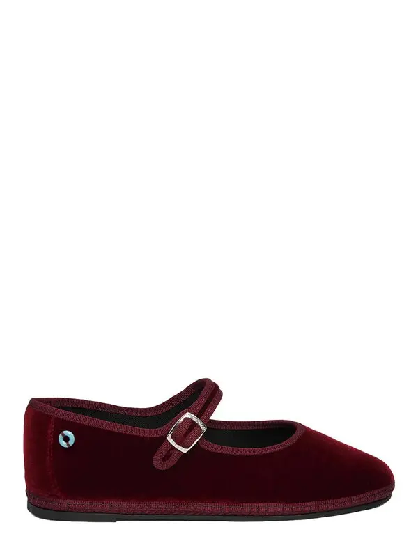 PIEDATERRE Velvet Mary Jane Flats - Burgundy