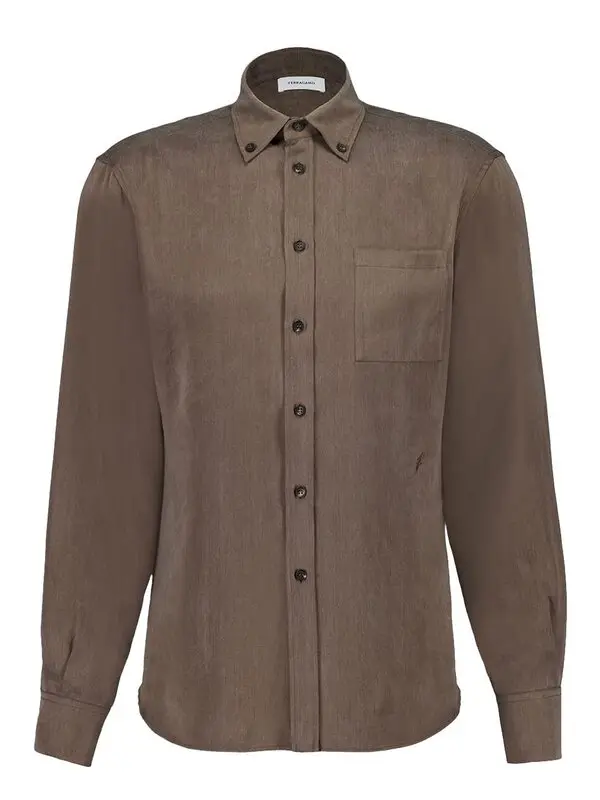 FERRAGAMO Button-up Shirt In Matt Satin Lyocell - Brown