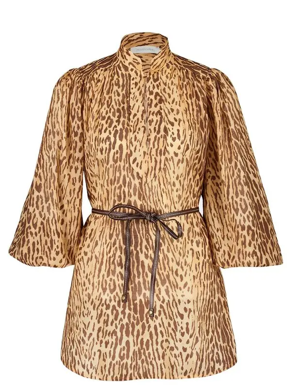 Zimmermann Leopard Print Cotton Tunic - Brown