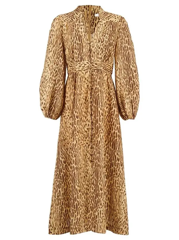 Zimmermann Cascadian Plunge Midi Dress - Brown