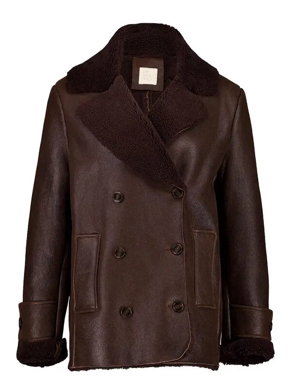 PAULA Amelia Embroidered Shearling Jacket - Brown