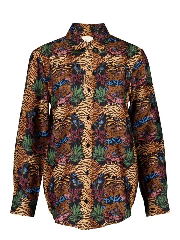 PAULA Ametista Dreamframe Printed Silk Twill Shirt - Brown