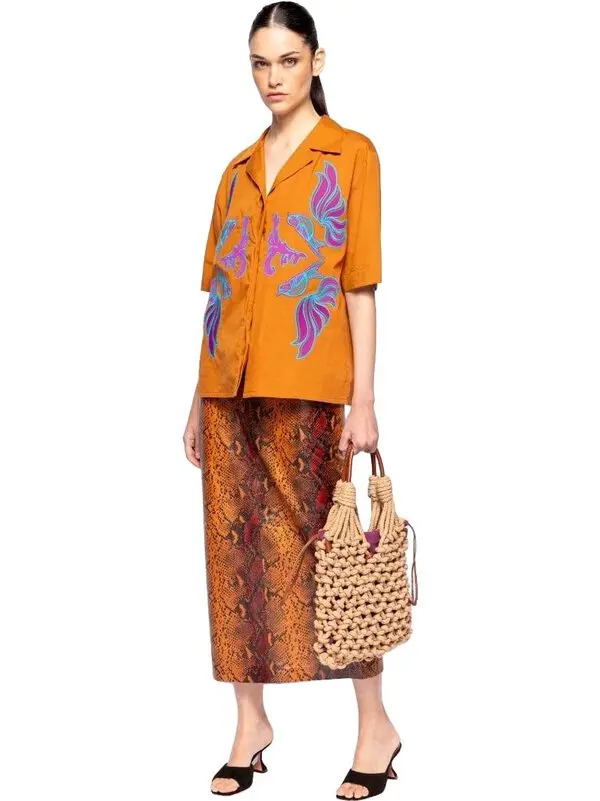 PAULA Daisy Caramel Café Embroidered Poplin Shirt - Brown