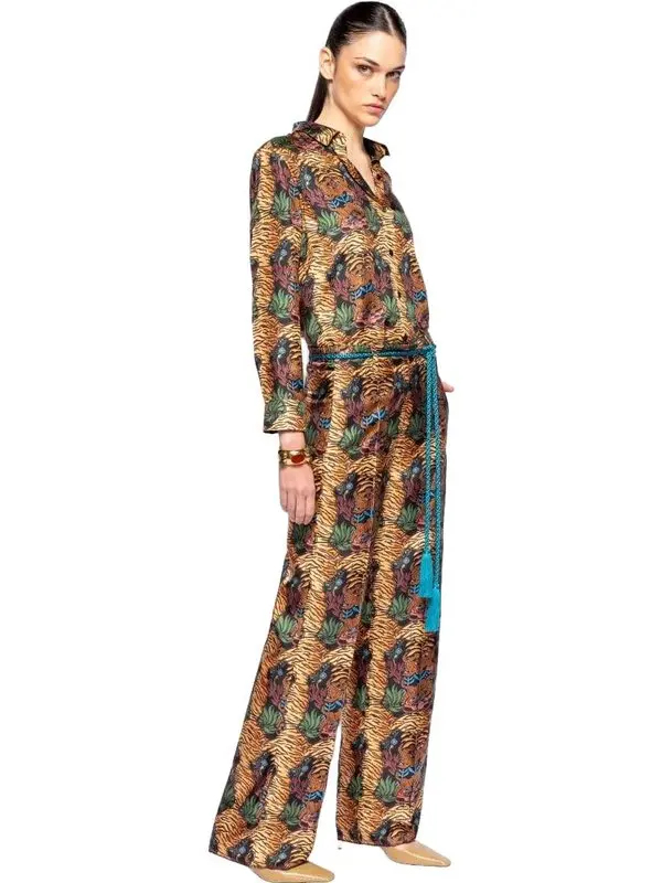 PAULA Sonia Dreamframe Print Silk Twill Pants - Brown