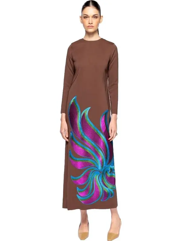 PAULA Kentia Coffee Bean Embroidered Maxi Dress - Brown