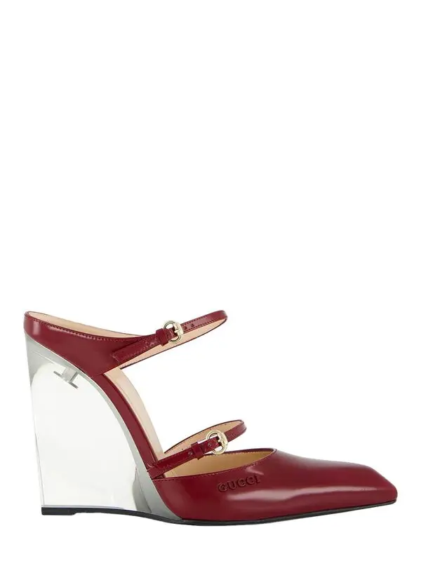 Gucci Leather Wedge Mule - Burgundy