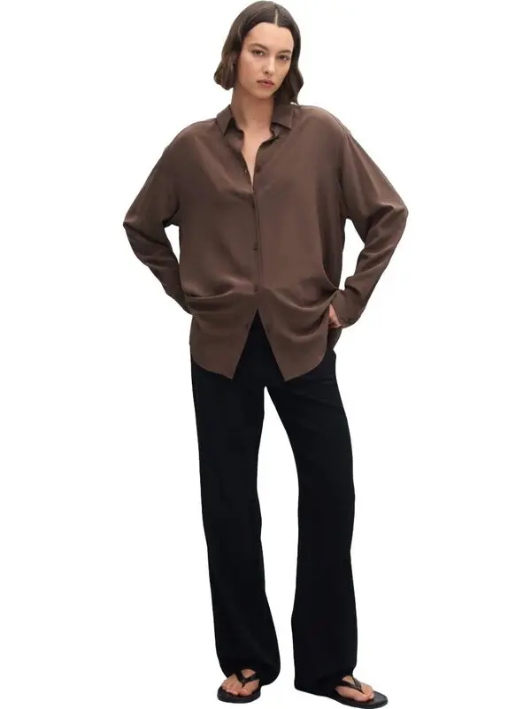 Matteau Long Sleeve Silk Shirt - Brown