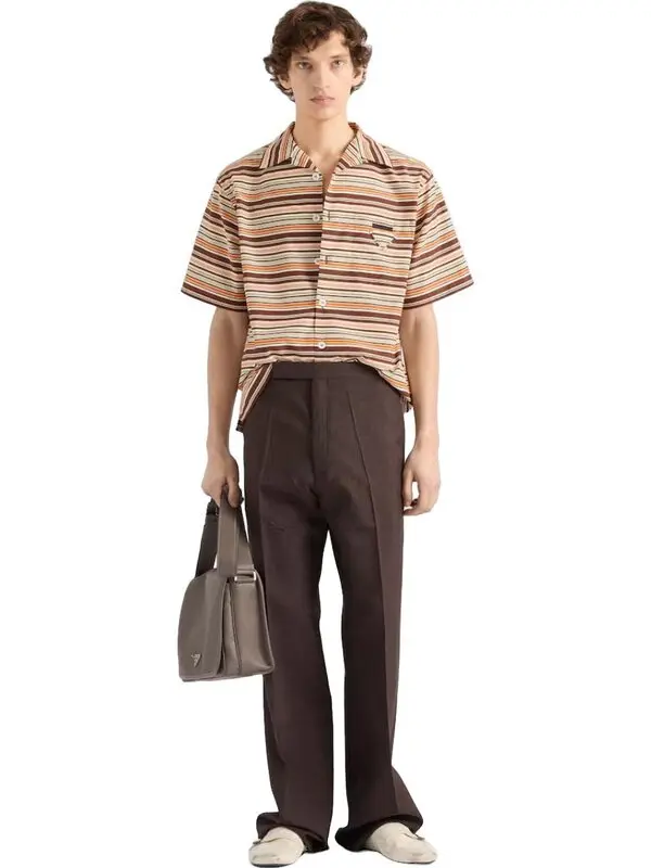 Prada Sienna Striped Cotton Bowling Shirt - Brown