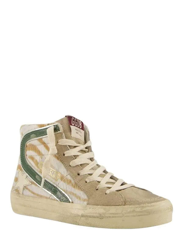 GOLDEN GOOSE Slide Classic Zebra Horsy Sneakers - Brown