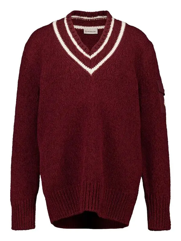 Moncler Padded V-neck Jumper - Burgundy