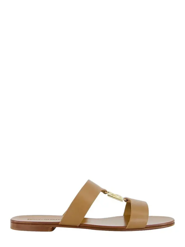 Dolce & Gabbana Calfskin Dg Logo Sliders - Brown
