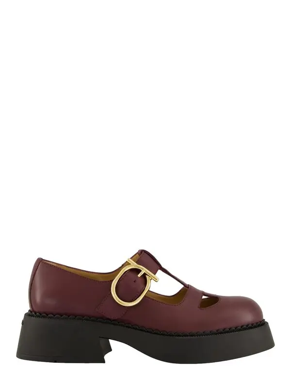 FERRAGAMO Leather Buckle Loafers - Burgundy