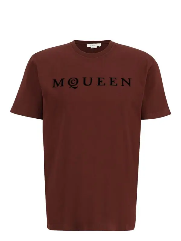 Alexander McQueen Madder Flocked Logo T-shirt - Burgundy