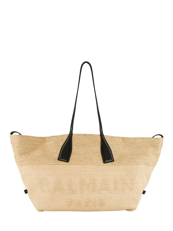 Balmain Track Raffia Tote Bag - Brown